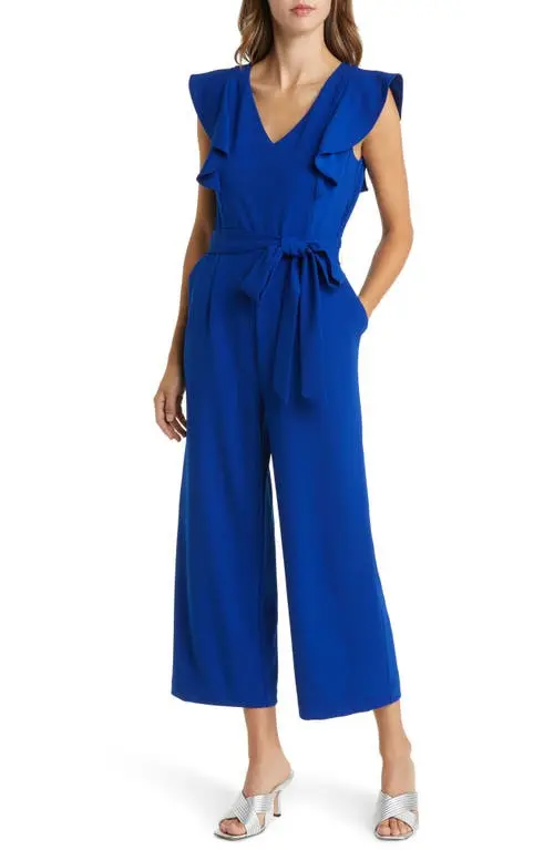 TAHARI ASL Flutter Sleeve Wide Leg Jumpsuit - Cobalt