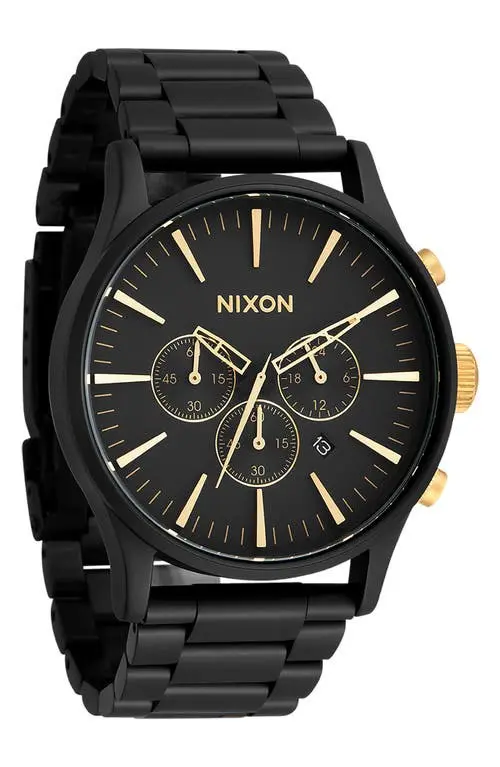 Nixon Sentry Chronograph Bracelet Watch - Matte Black/gold