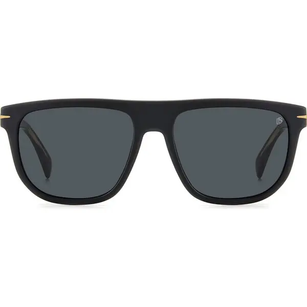 DB EYEWEAR BY DAVID BECKHAM 56mm Square Sunglasses - Matte Black Gold/ Grey