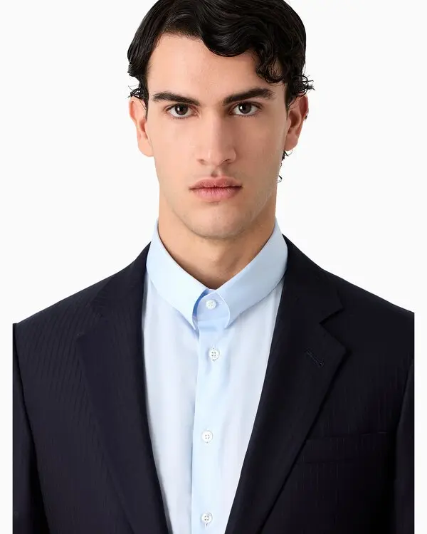 Giorgio Armani Manhattan Line Single-breasted Suit In Pinstripe Virgin Wool - Blue