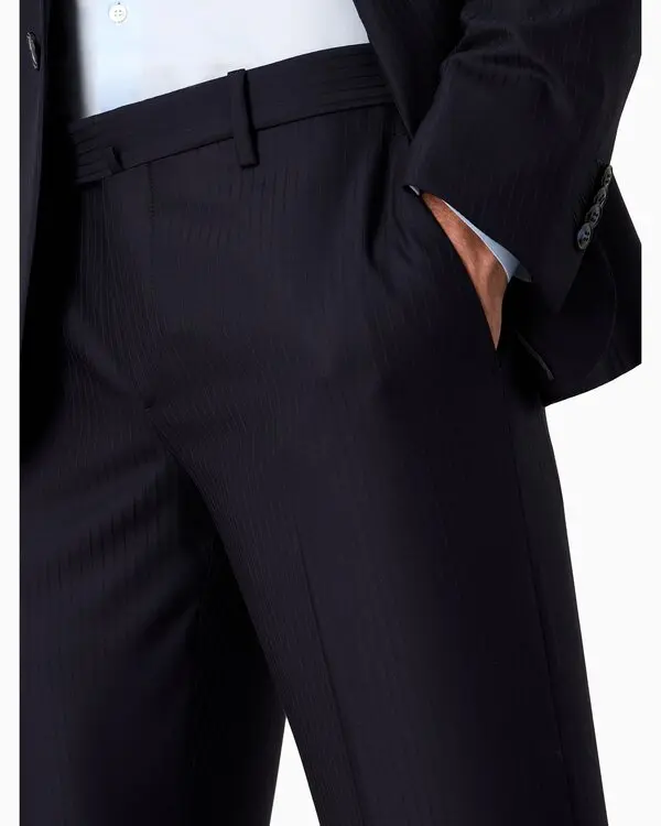 Giorgio Armani Manhattan Line Single-breasted Suit In Pinstripe Virgin Wool - Blue