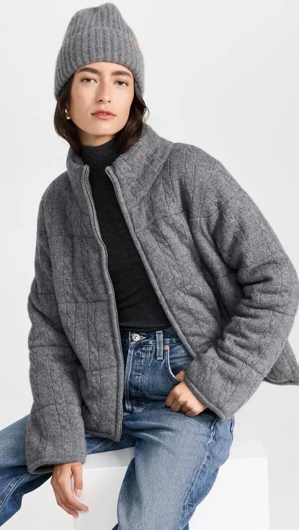 Vince Brushed Cashmere Beanie - Heather Grey | Editorialist display picture 2