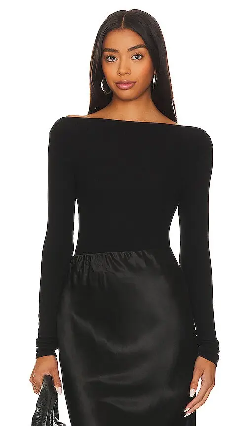 Enza Costa Silk Knit Boat Neck Top - Black