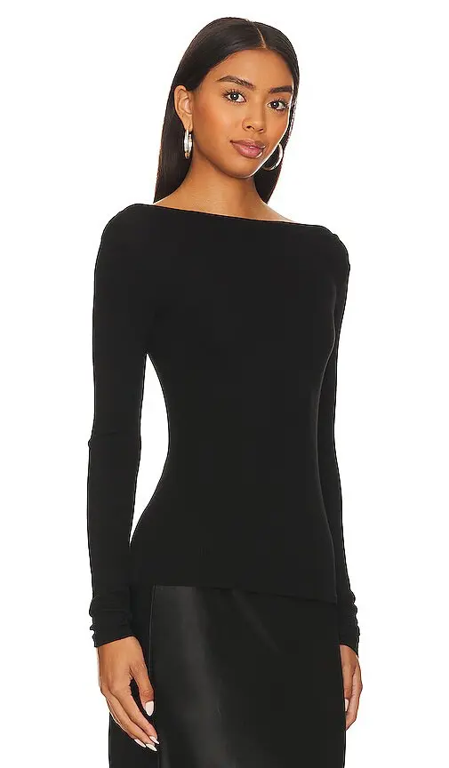 Enza Costa Silk Knit Boat Neck Top - Black