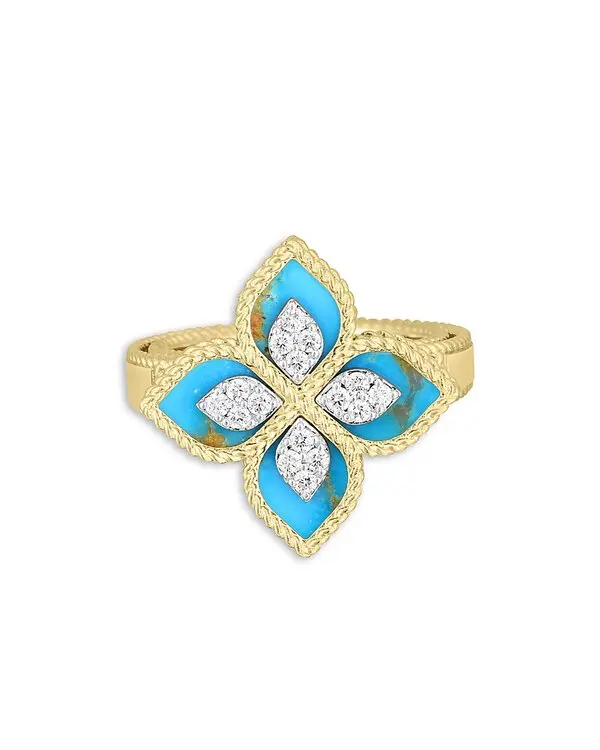 Roberto Coin 18k Yellow Gold Diamond And Turquoise Venetian Princess Ring - Blue/gold