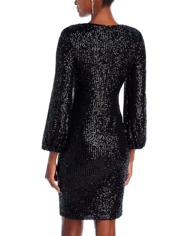 black sequin balloon sleeve dress WAYF Carrie Long Sleeve Sequin Minidress in Black Sequin at Nordstrom, Size Small