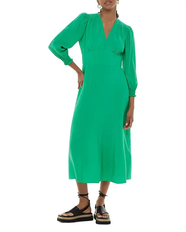 Whistles Sula V-Neck Smocked Midi Dress In Green - 70% Off | Editorialist