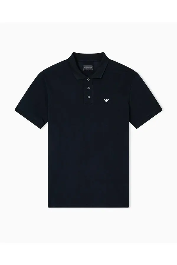 Emporio Armani Mercerised Piqué Polo Shirt With Micro Eagle - Navy