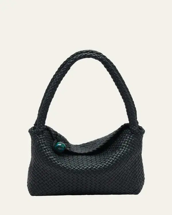 Bottega Veneta Tosca Intreccio Leather Shoulder Bag - Dark Green Multi