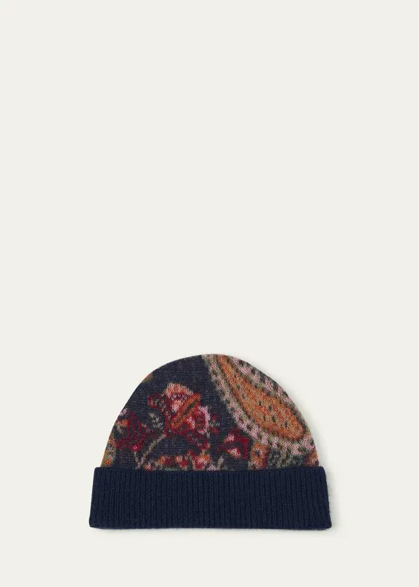 Etro Paisley Knit Ribbed Beanie - 0200 Navy | Editorialist