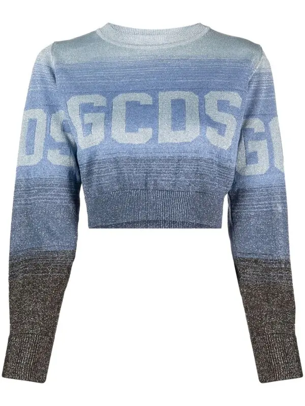 Gcds Intarsia-knit Logo Cropped Jumper - Blue