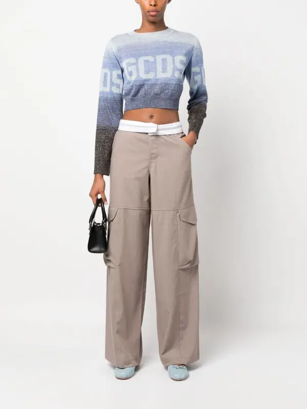 Gcds Intarsia-knit Logo Cropped Jumper - Blue