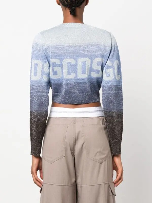 Gcds Intarsia-knit Logo Cropped Jumper - Blue