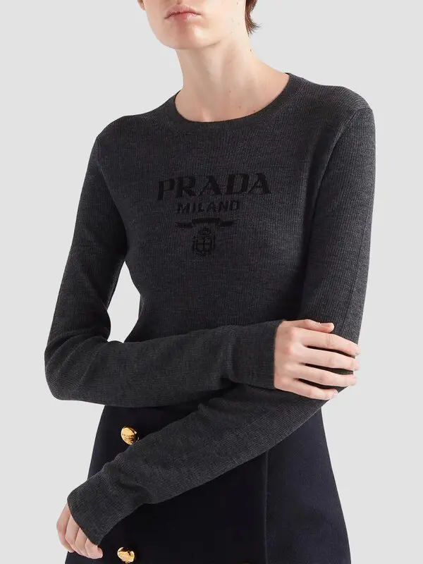 Prada Superfine Wool Crew-neck Sweater - Grey