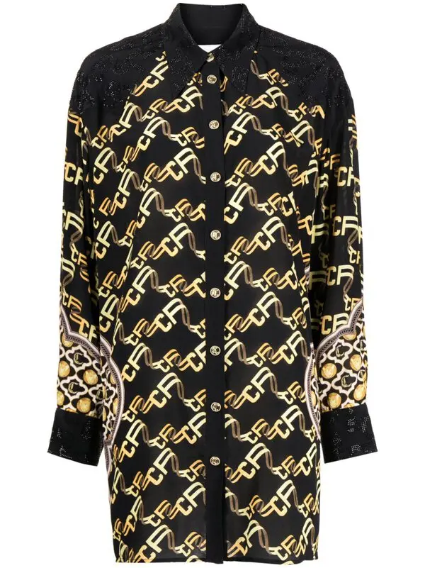Camilla Printed Silk Shirt With Crystal Embellishments