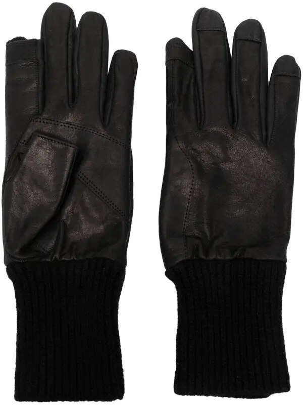 Rick Owens Ribbed Leather Gloves - Black