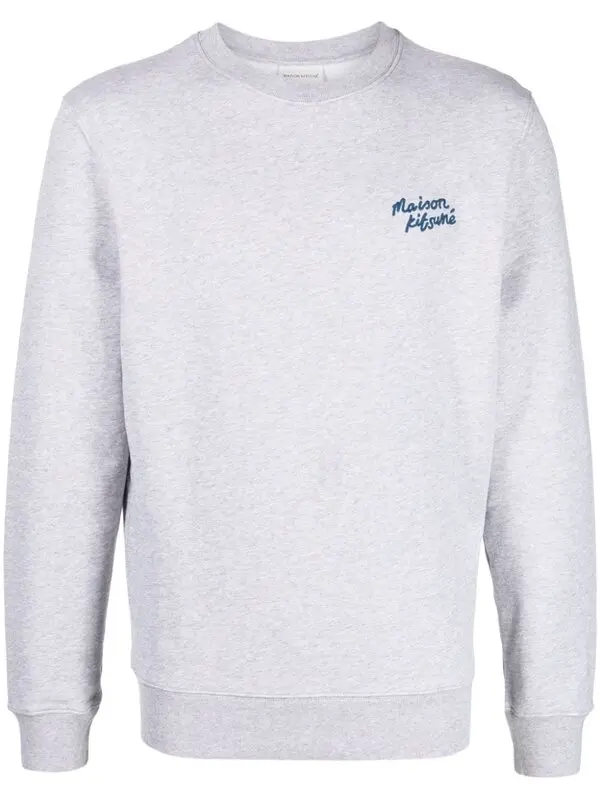 Maison Kitsuné Logo-embroidered Mélange-effect Sweatshirt - Grey