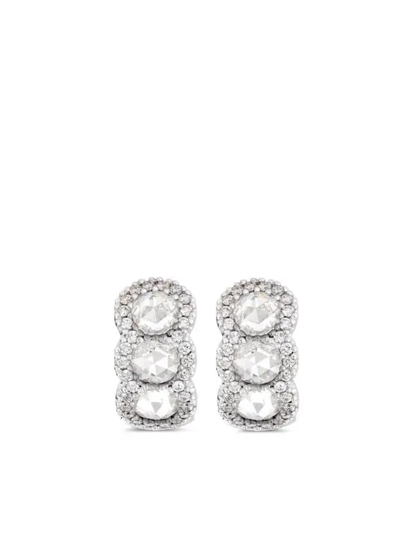 DAVID MORRIS 18kt White Gold Diamond Mini Hoop Earrings - Silver