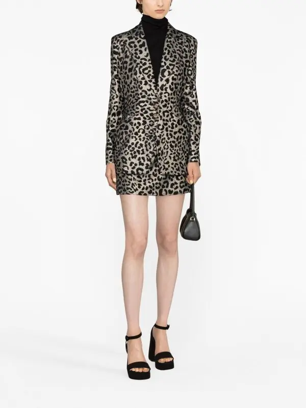 GENNY Leopard-jacquard Single-breasted Blazer