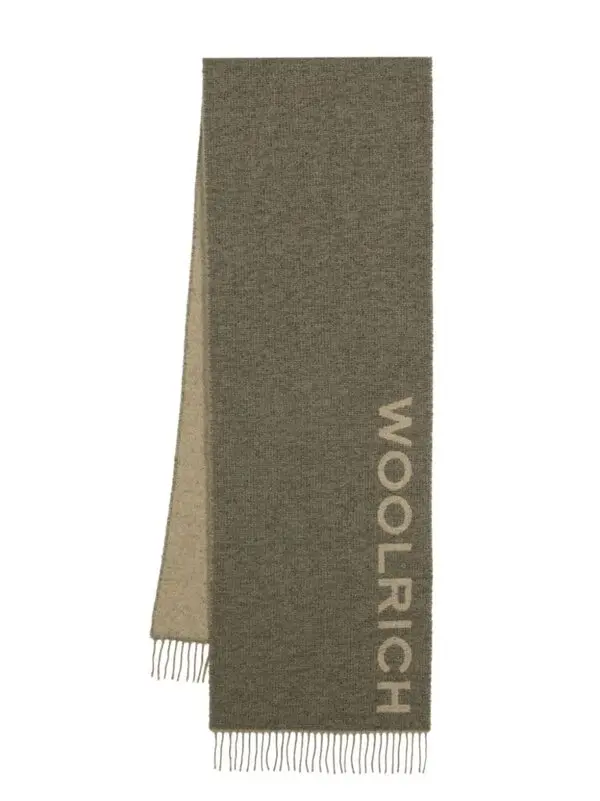 Woolrich Logo Intarsia-knit Fringe-detailing Scarf - Green