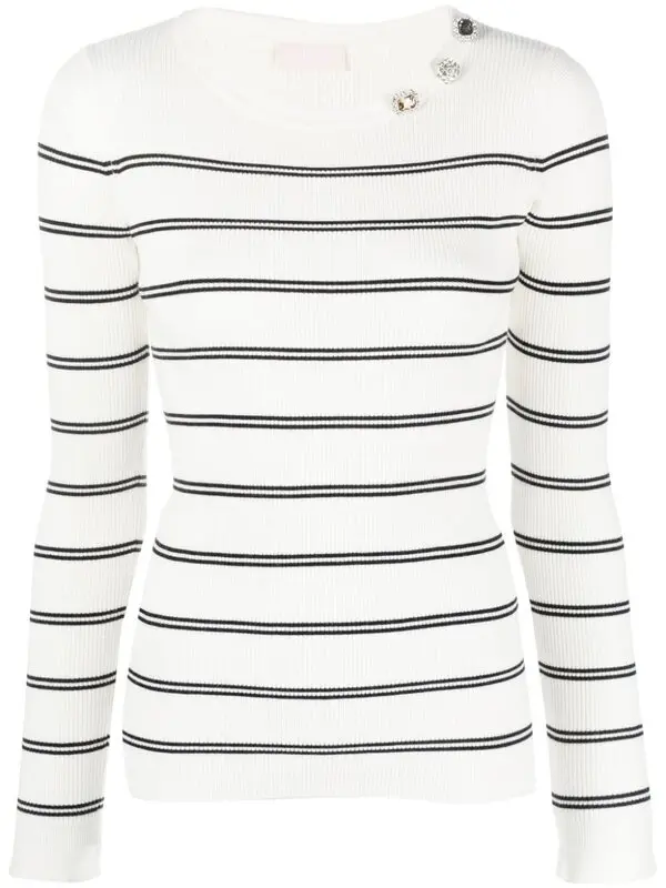 Liu Jo Appliqué-detail Striped Top - White