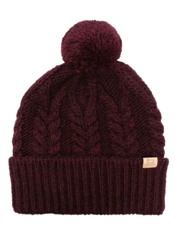 Woolrich Logo-tag Pompom Beanie - Purple