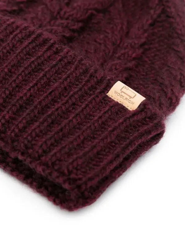 Woolrich Logo-tag Pompom Beanie - Purple