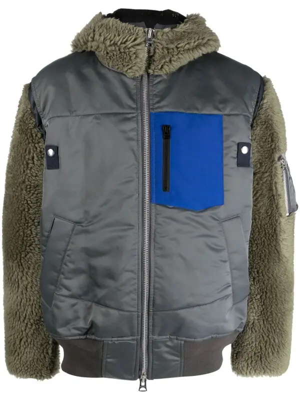 Sacai Colour-block Zip-up Hooded Jacket - Grey