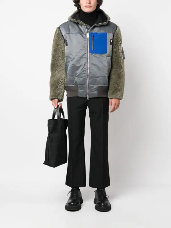 Sacai Colour-block Zip-up Hooded Jacket - Grey
