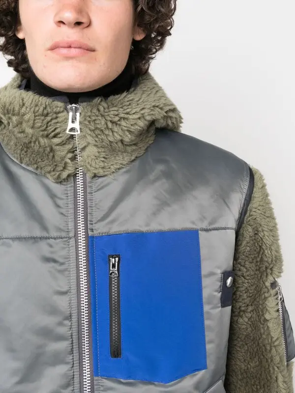 Sacai Colour-block Zip-up Hooded Jacket - Grey