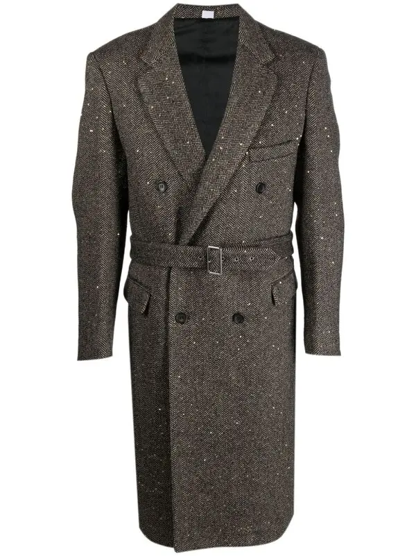 WINNIE N.Y.C Double-breasted Herringbone Pea Coat