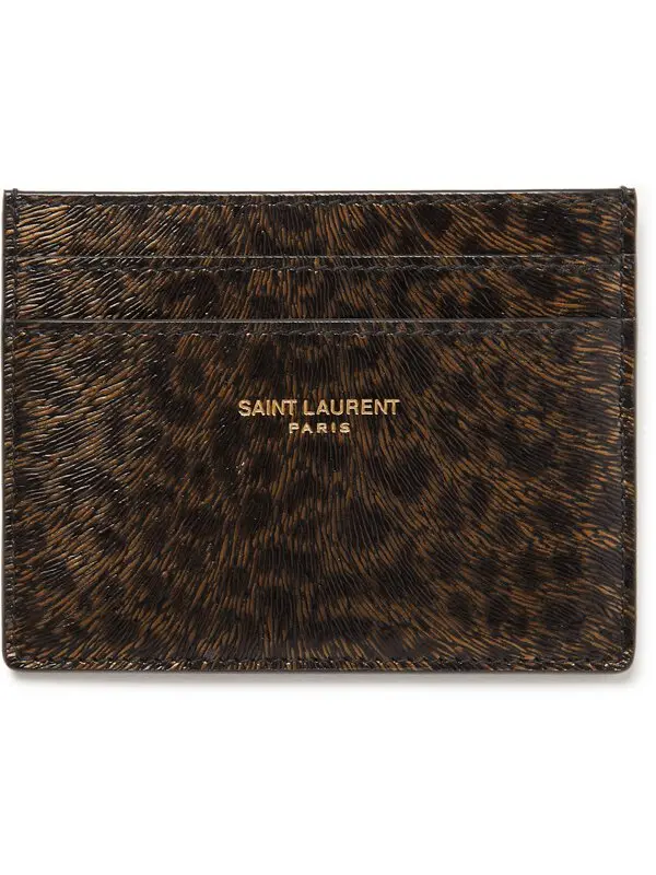 Saint Laurent Leopard-print Glossed Textured-leather Cardholder