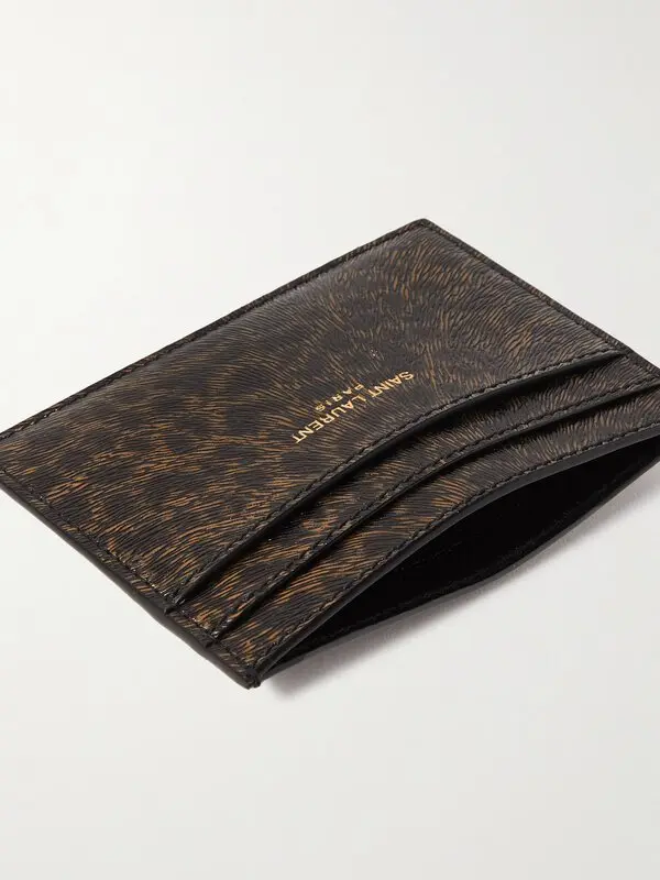 Saint Laurent Leopard-print Glossed Textured-leather Cardholder