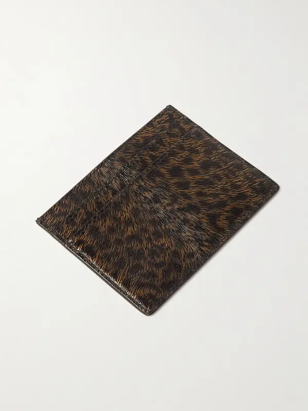 Saint Laurent Leopard-print Glossed Textured-leather Cardholder