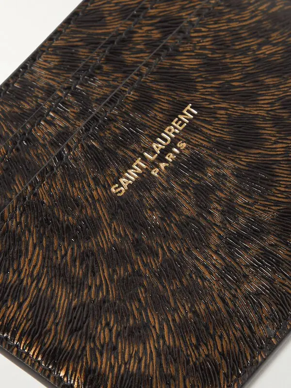 Saint Laurent Leopard-print Glossed Textured-leather Cardholder