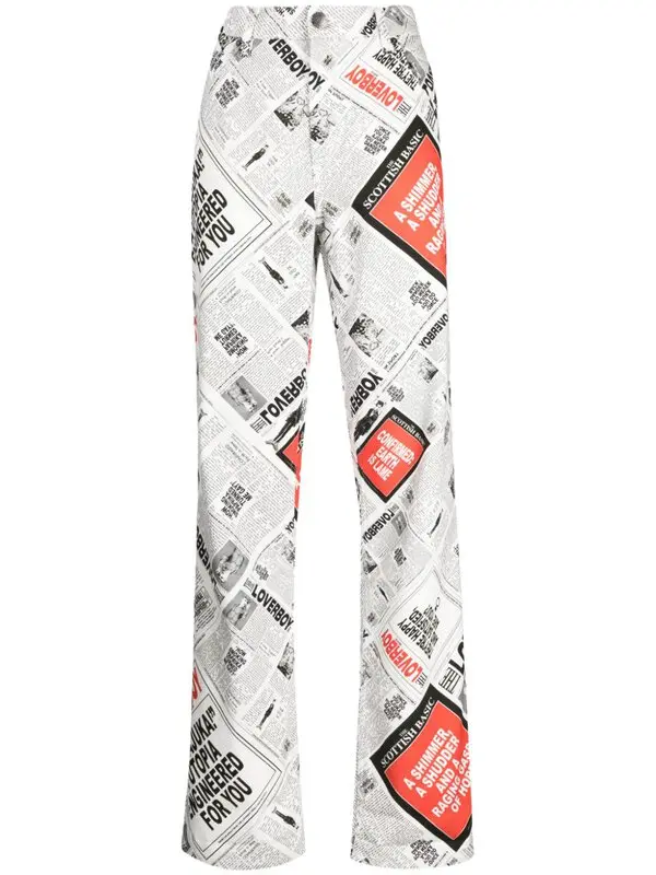 CHARLES JEFFREY Newspaper-print Wide-leg Jeans - White