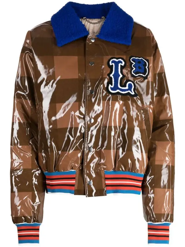 CHARLES JEFFREY Checked Varsity Bomber Jacket - Brown