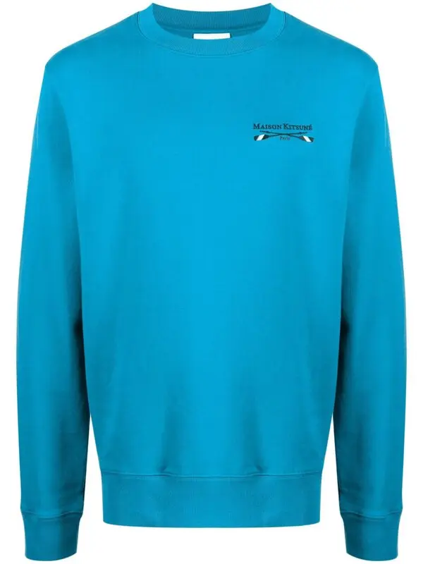 Maison Kitsuné Logo Embroidered Cotton Sweatshirt - Blue