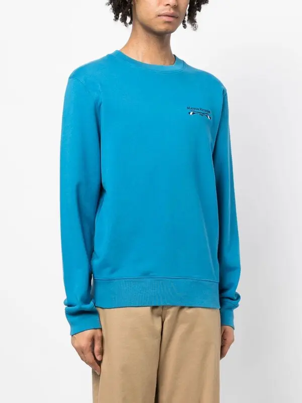 Maison Kitsuné Logo Embroidered Cotton Sweatshirt - Blue