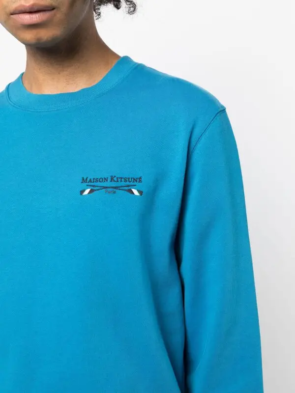 Maison Kitsuné Logo Embroidered Cotton Sweatshirt - Blue