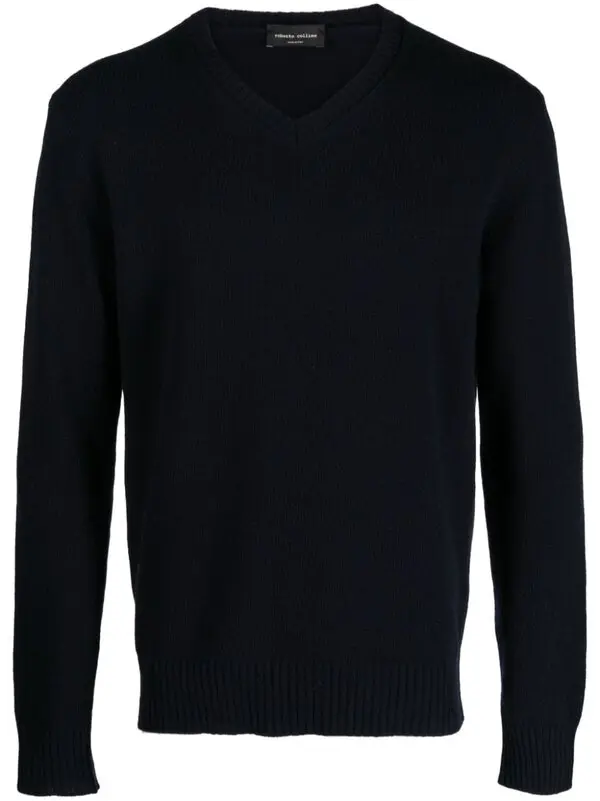 ROBERTO COLLINA V-neck Merino Wool Jumper - Blue