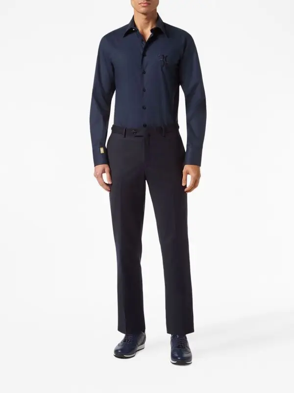 BILLIONAIRE Logo-embroidery Cotton Shirt - Blue
