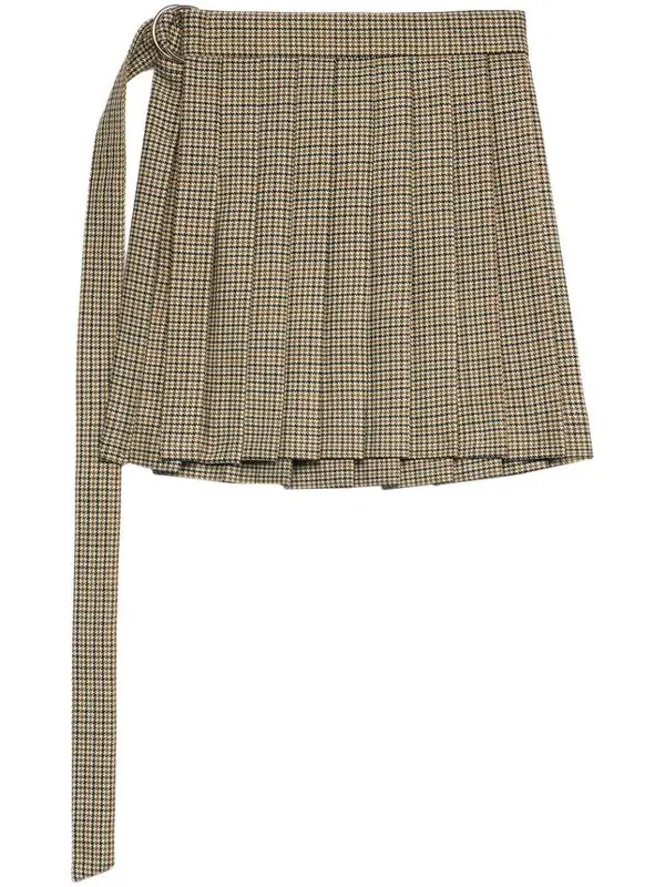 Ami Check-print Pleated Miniskirt - Neutrals