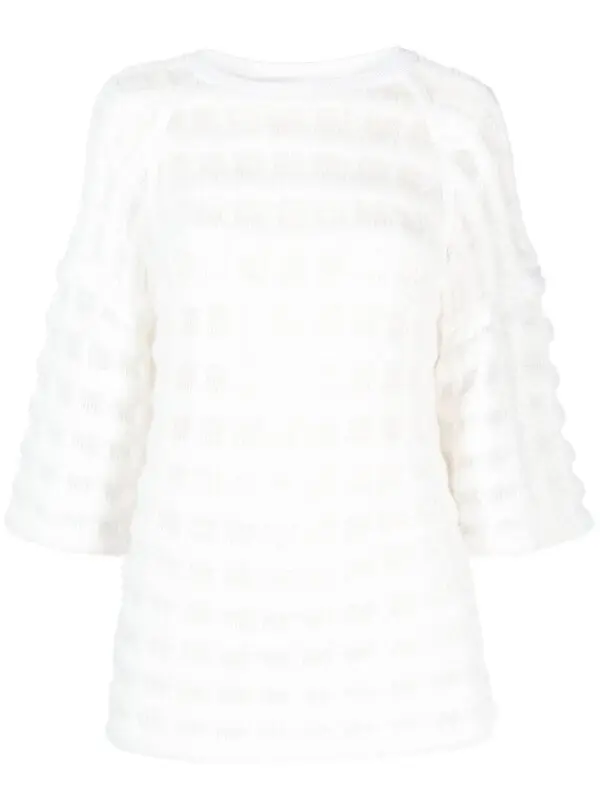GENNY Fleece-texture Knitted Top - White