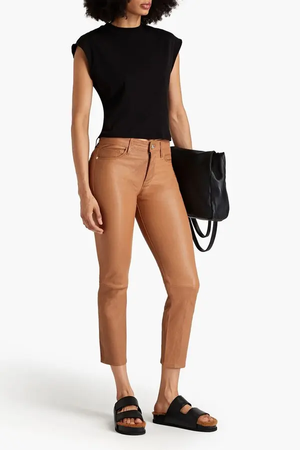 FRAME Le High Straight Cropped Straightleg Leather Pants