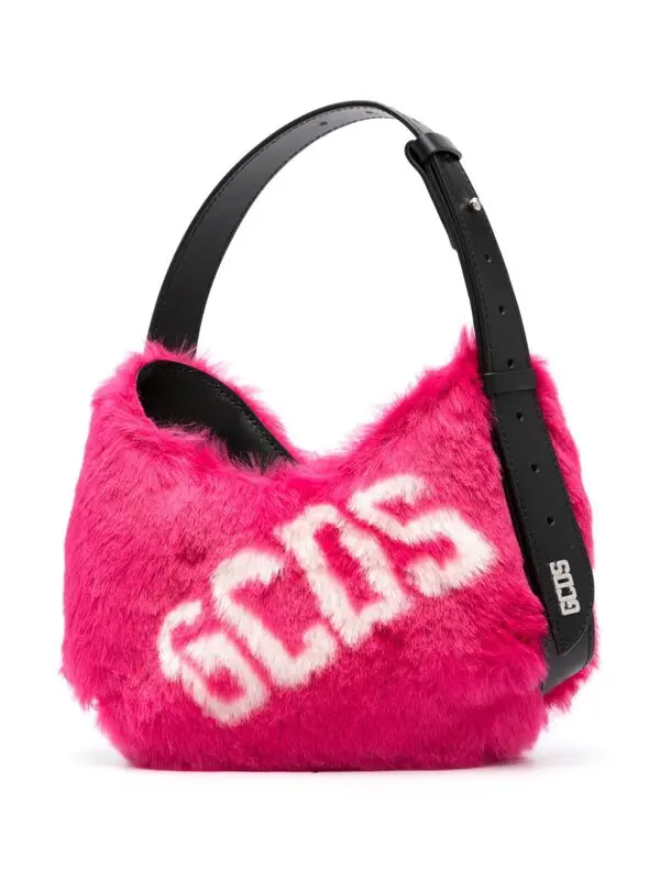 Gcds Small Faux Fur Logo Shoulder Bag - Black