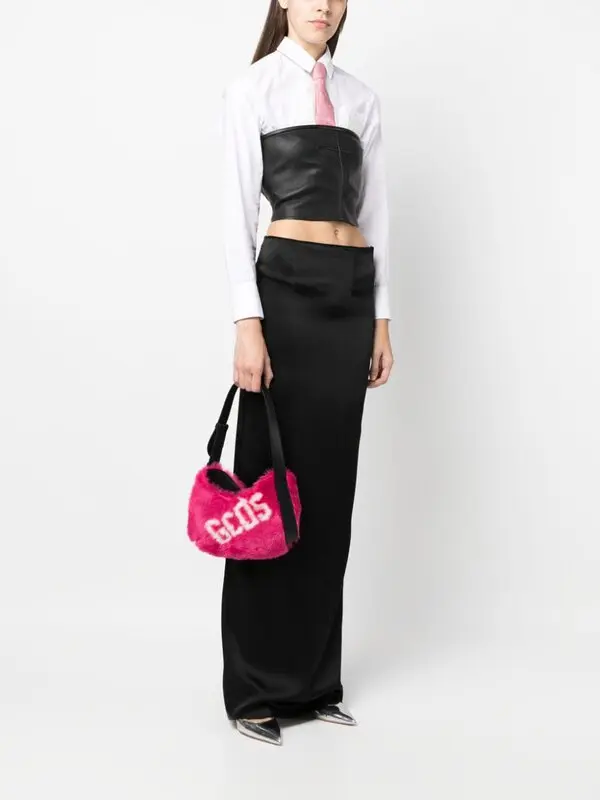 Gcds Small Faux Fur Logo Shoulder Bag - Black