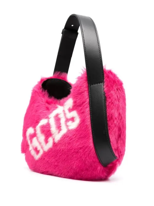 Gcds Small Faux Fur Logo Shoulder Bag - Black