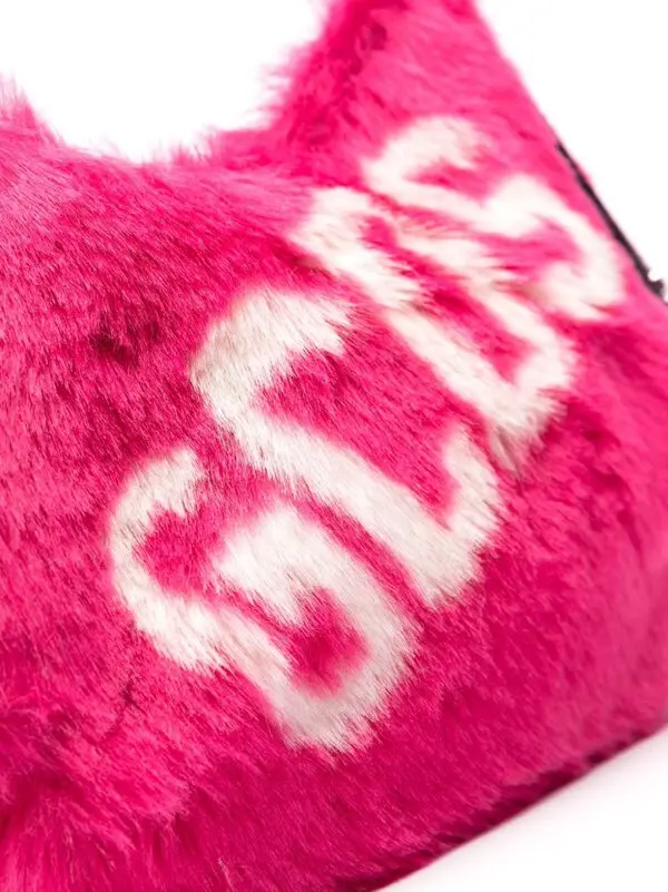 Gcds Small Faux Fur Logo Shoulder Bag - Black