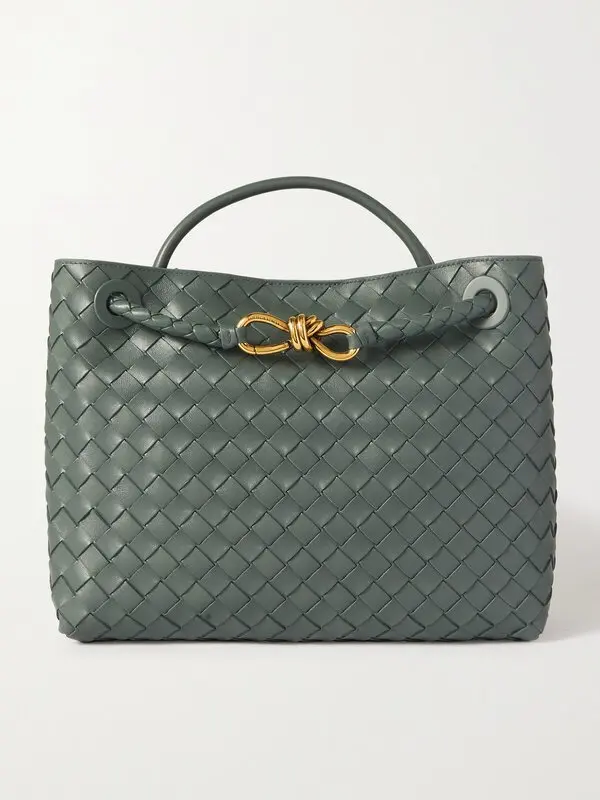 Bottega Veneta Andiamo Medium Embellished Intrecciato Leather Shoulder Bag - Gray